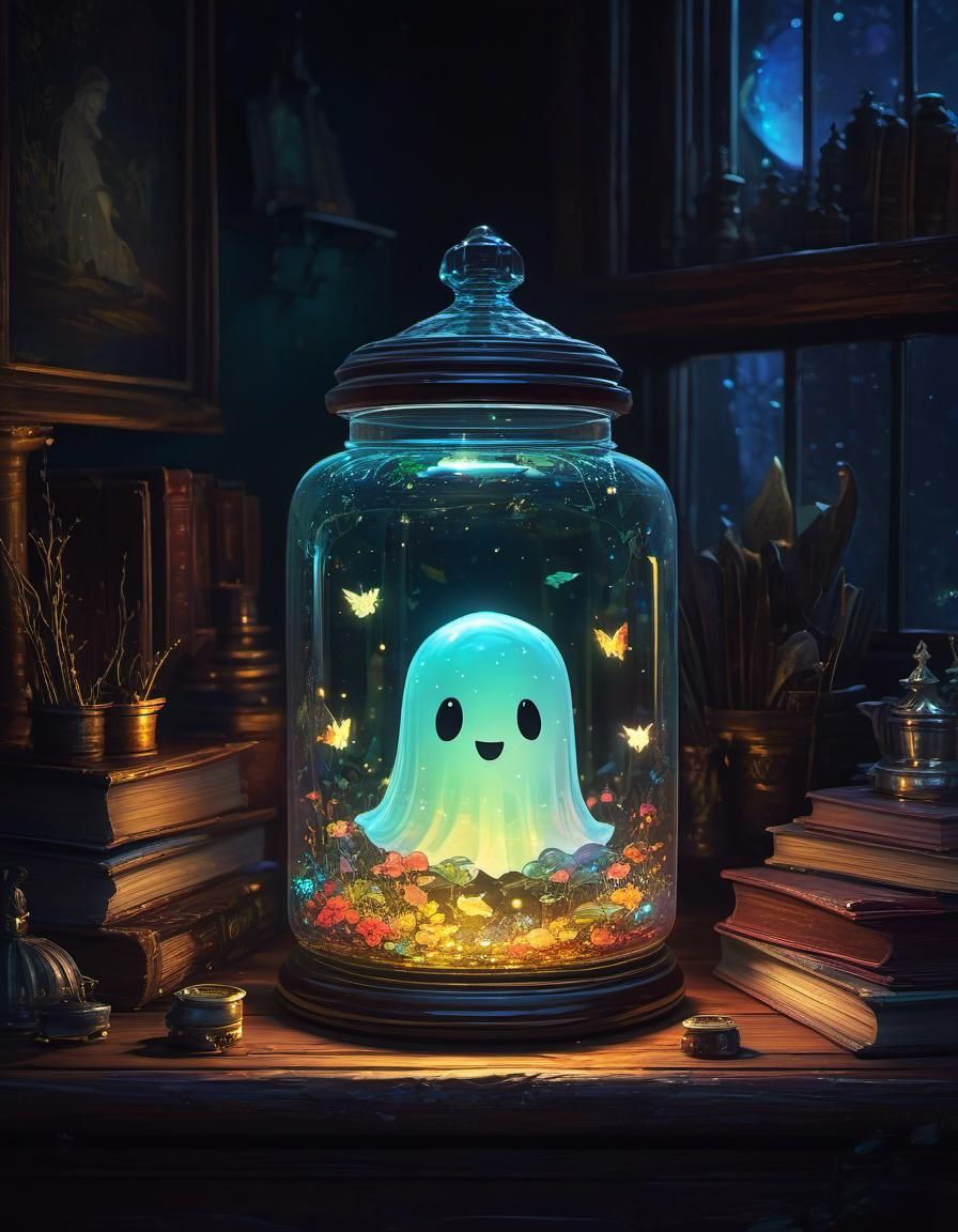 Friendly ghost in a jar - AI Generated Artwork - NightCafe Creator