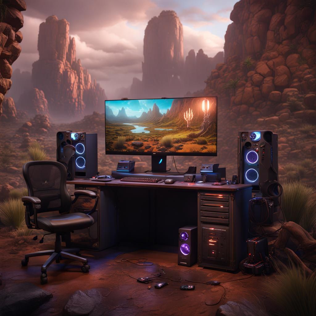 Gaming pc setup in the remote Australian outbadk - AI Generated Artwork ...