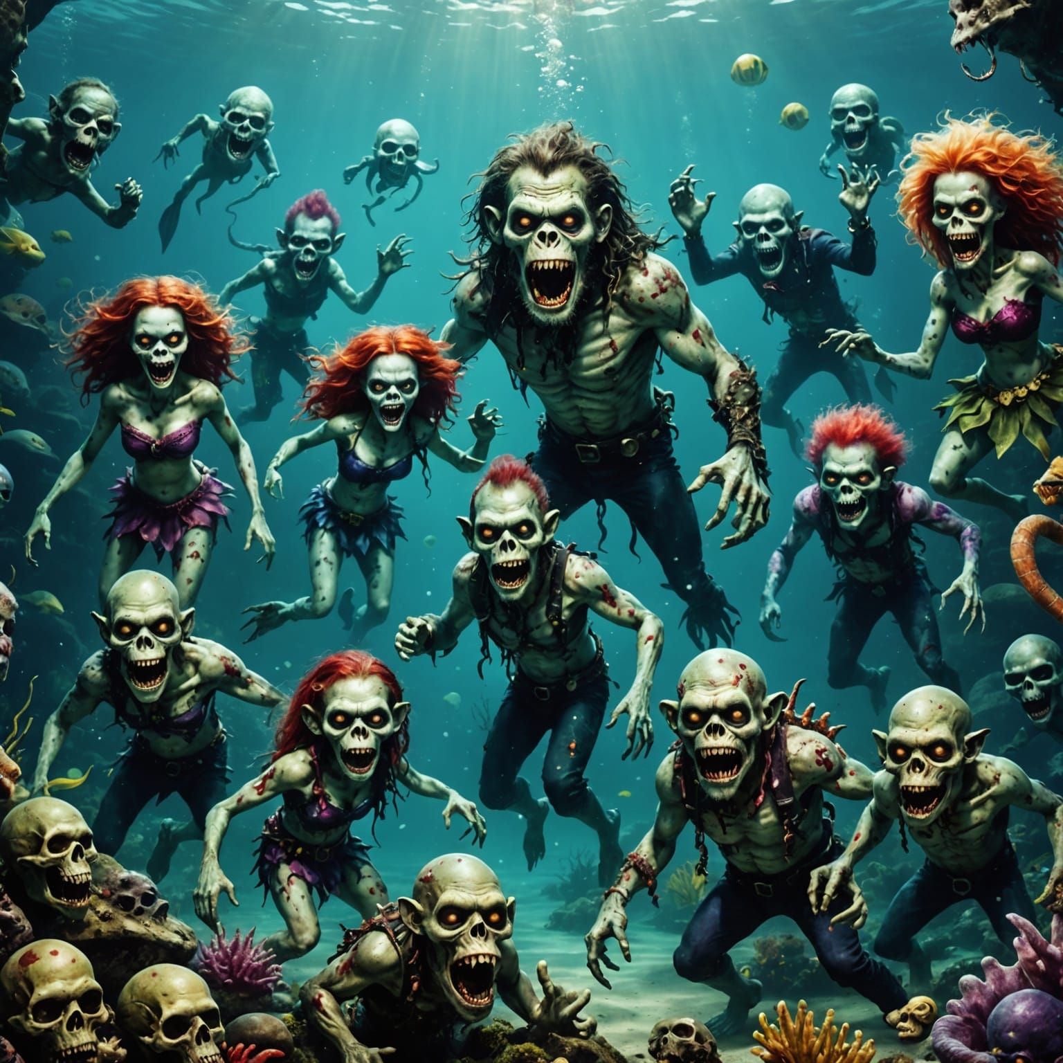 Group of Zombies Monkey Monster Clown Mermaids Underwater and Skulls ...