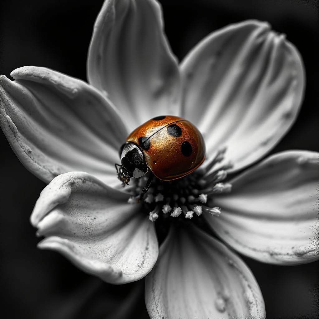 blur, horror, glitchcore hyper real, black line black and white ladybug ...