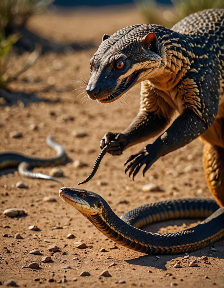 Mongoose fighting snake - AI Generated Artwork - NightCafe Creator