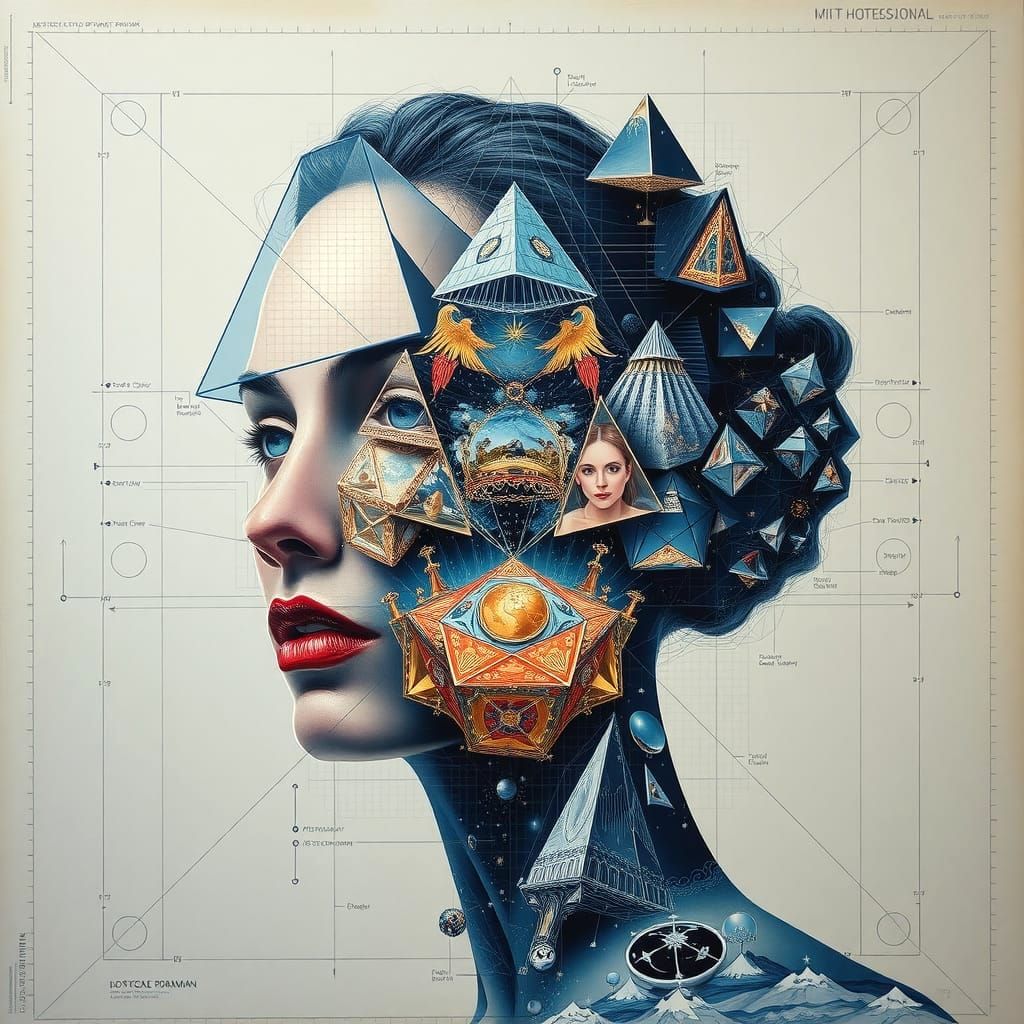 Schematic, Abstract Cuboid Woman Blueprint v2