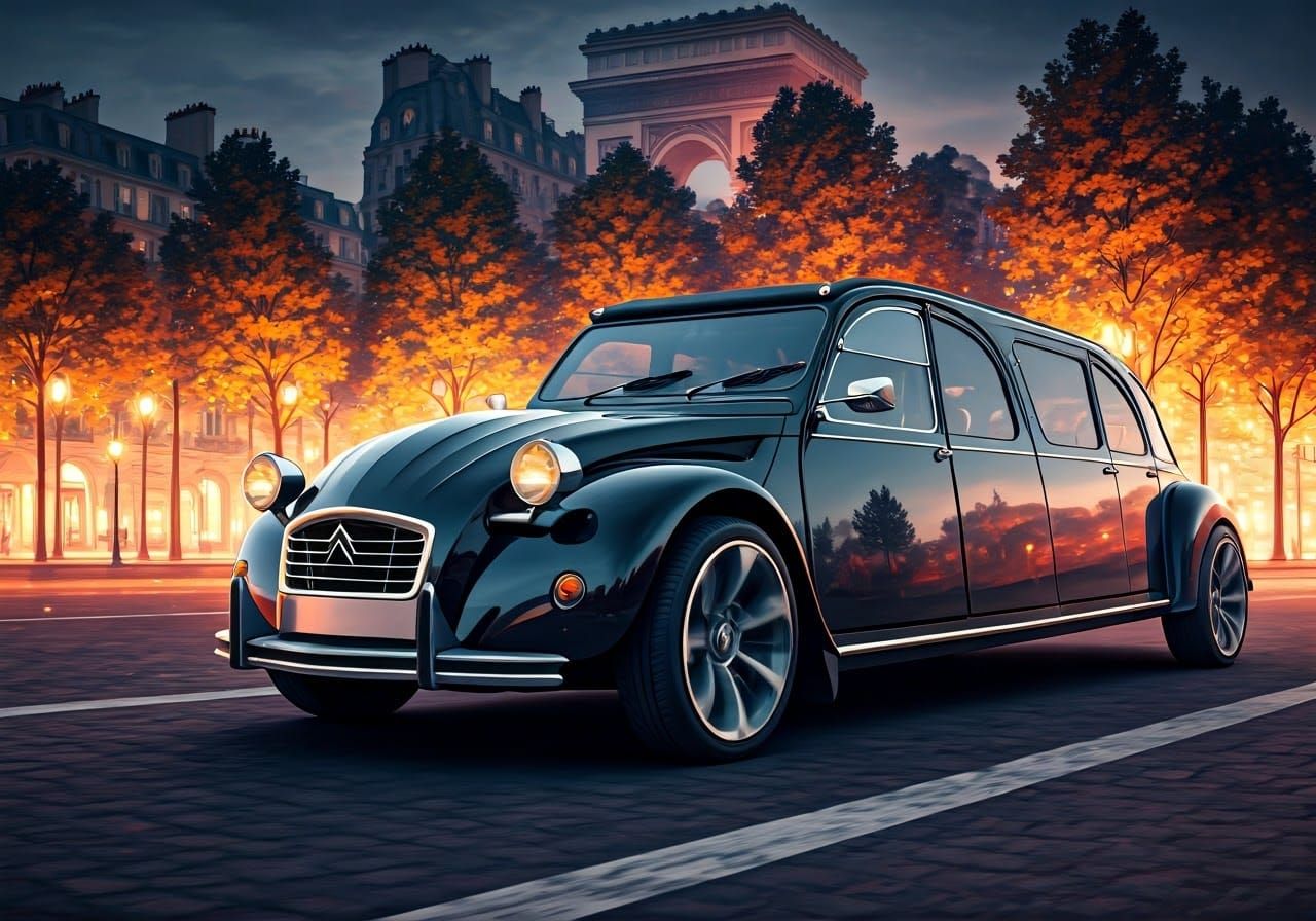 2025 Black Citroën 2CV Luxurious Limousine Concept... - AI Art
