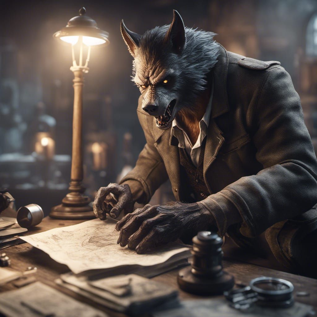 Sherlock Wolf at work - AI Generated Artwork - NightCafe Creator