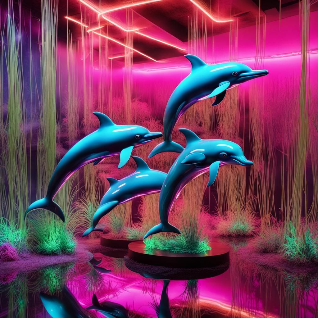 Neon dolphins - AI Generated Artwork - NightCafe Creator