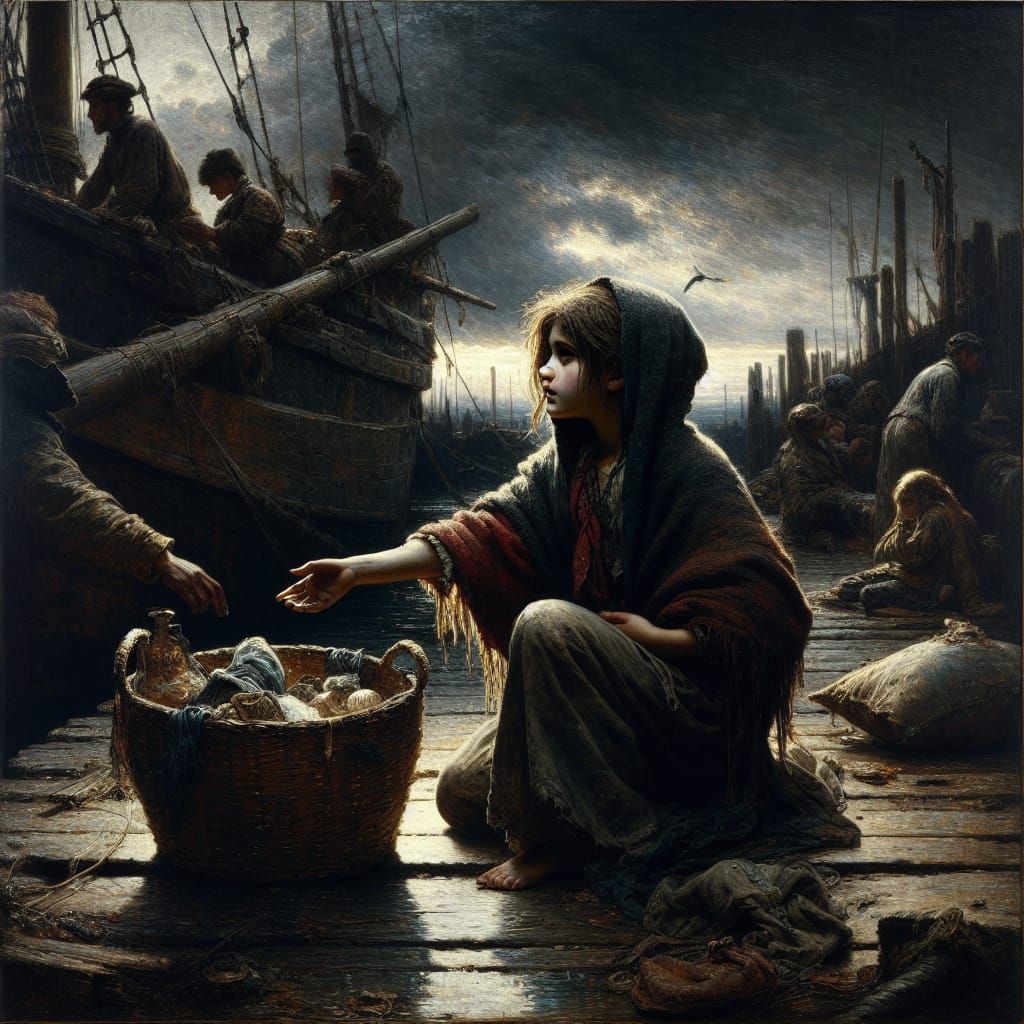 Beggar on pier - AI Generated Artwork - NightCafe Creator