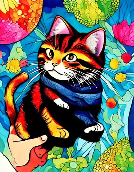 Vintage Cartoon Cat Illustration in Simple Black L... - AI Art