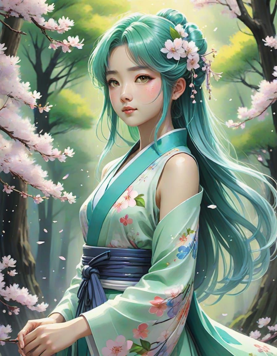 Majestic Japanese Goddess Toyotama-Hime in Vibrant... - AI Art