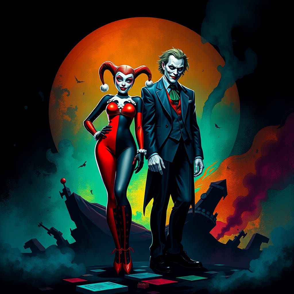 Harley Quinn and Joker in Abstract Cubist Horror S... - AI Art
