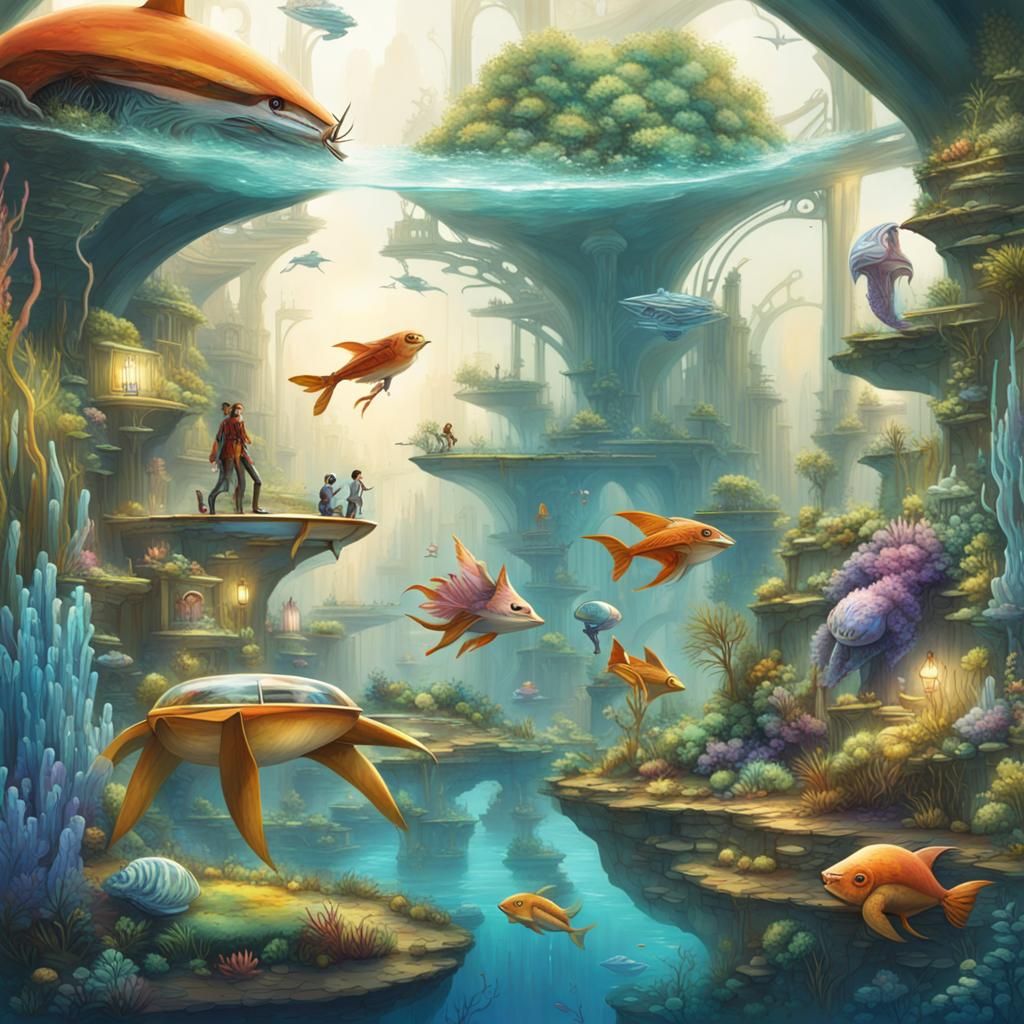 Create a unique ecosystem with imaginary plants and animals, building ...