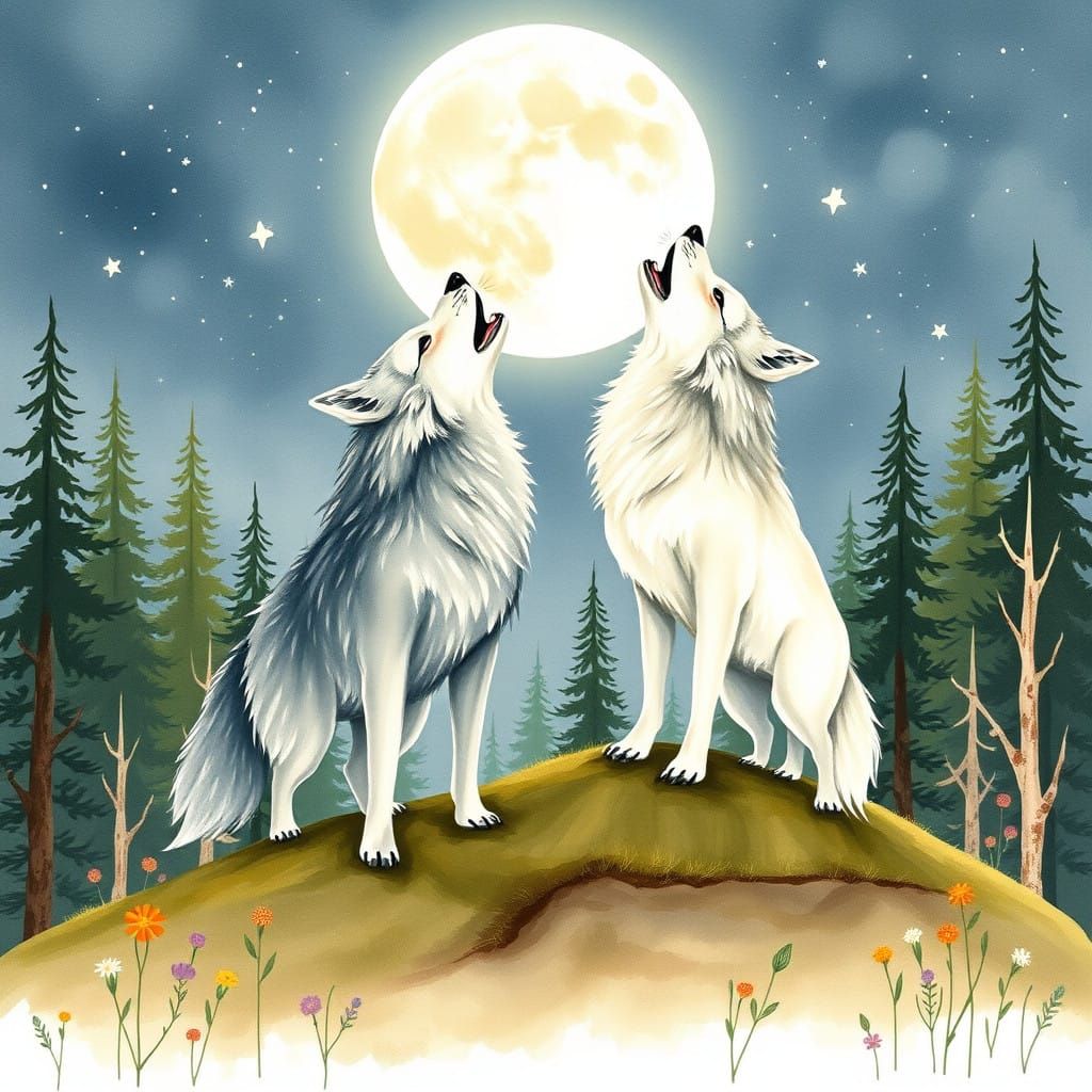 Whimsical Wolves Howl at the Moon, Beatrix Potter ... - AI Art