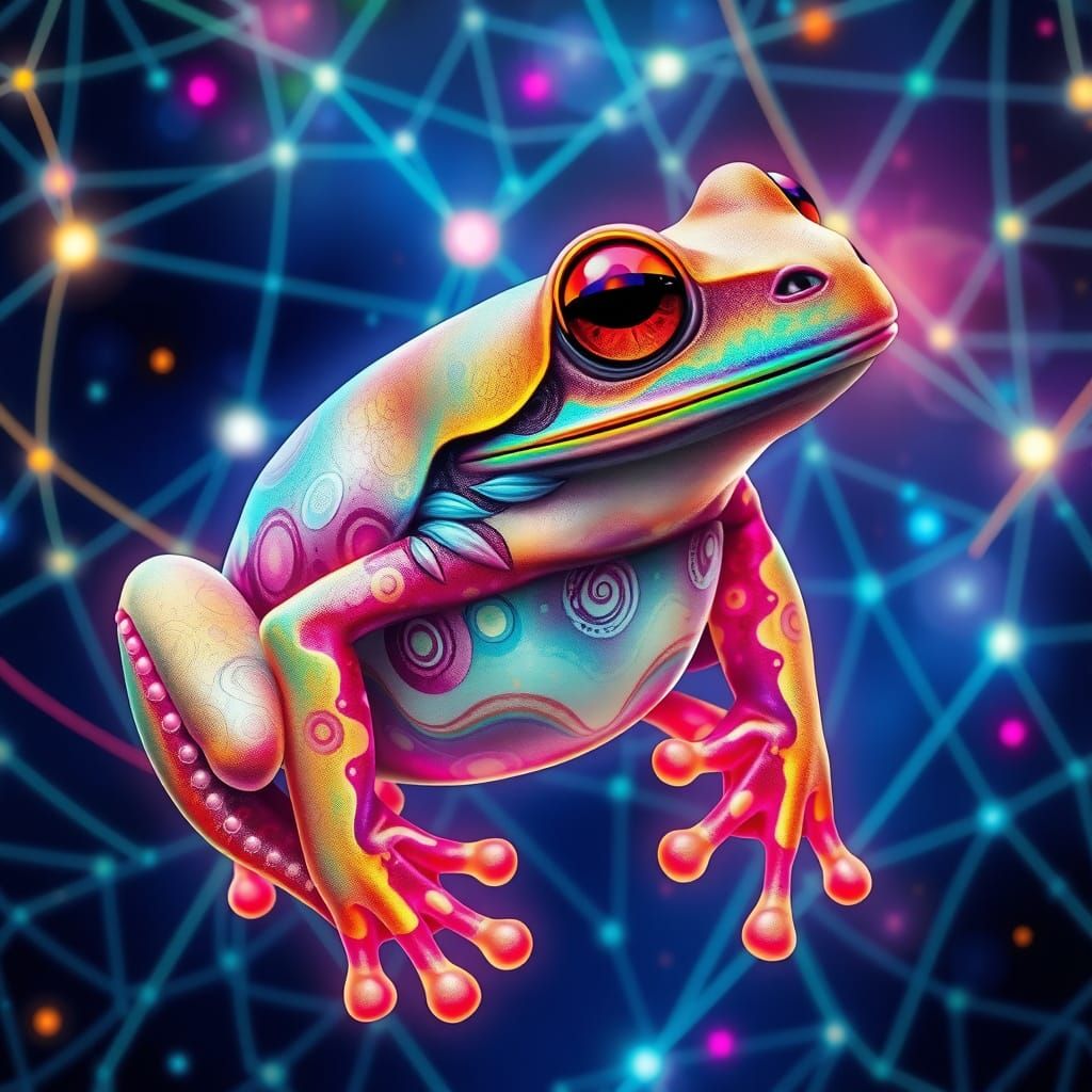 just a frog - Cosmic Frog in Vibrant, Iridescent Hues