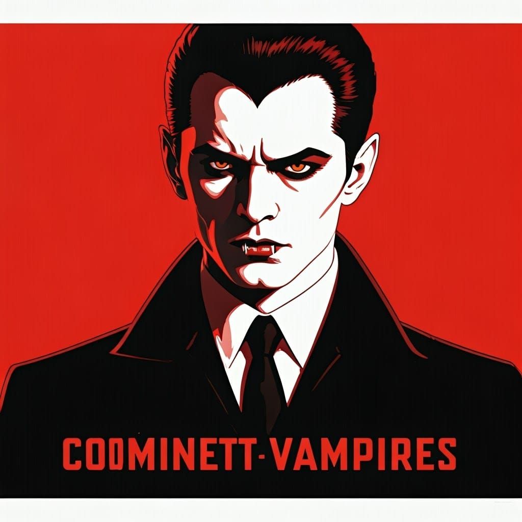 Communist Vampire Propaganda in Red and Black Mini... - AI Art
