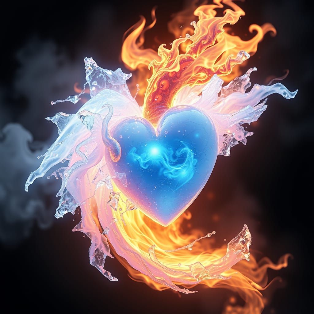 Ethereal Entity: Half-Fire, Half-Ice Being with Ra... - AI Art