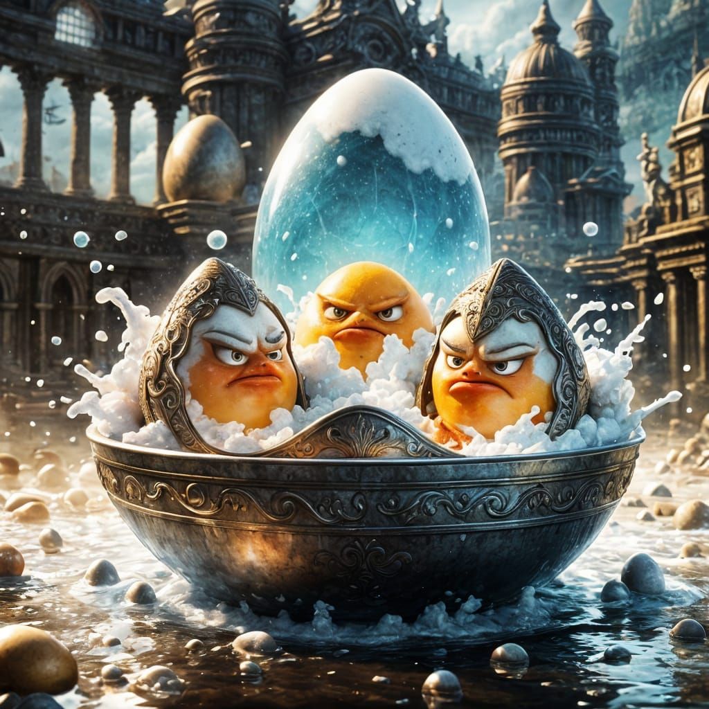 Two angry eggs having a bath Epic cinematic brilliant stunning ...