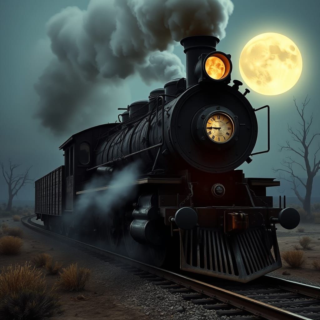 Spectral Western Train in Cowboy Style Horror Movi... - AI Art