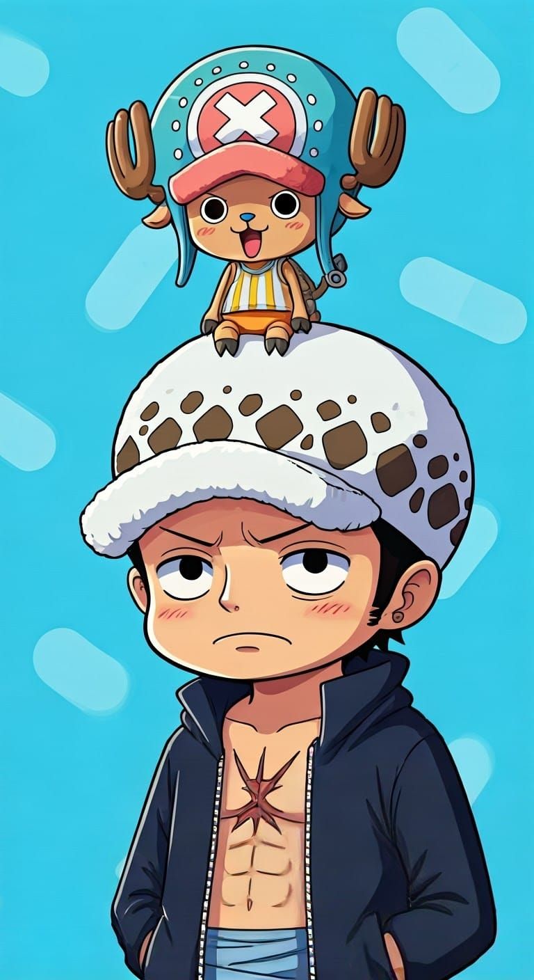 Chibi Law with Uncomfortable Expression and Choppe... - AI Art