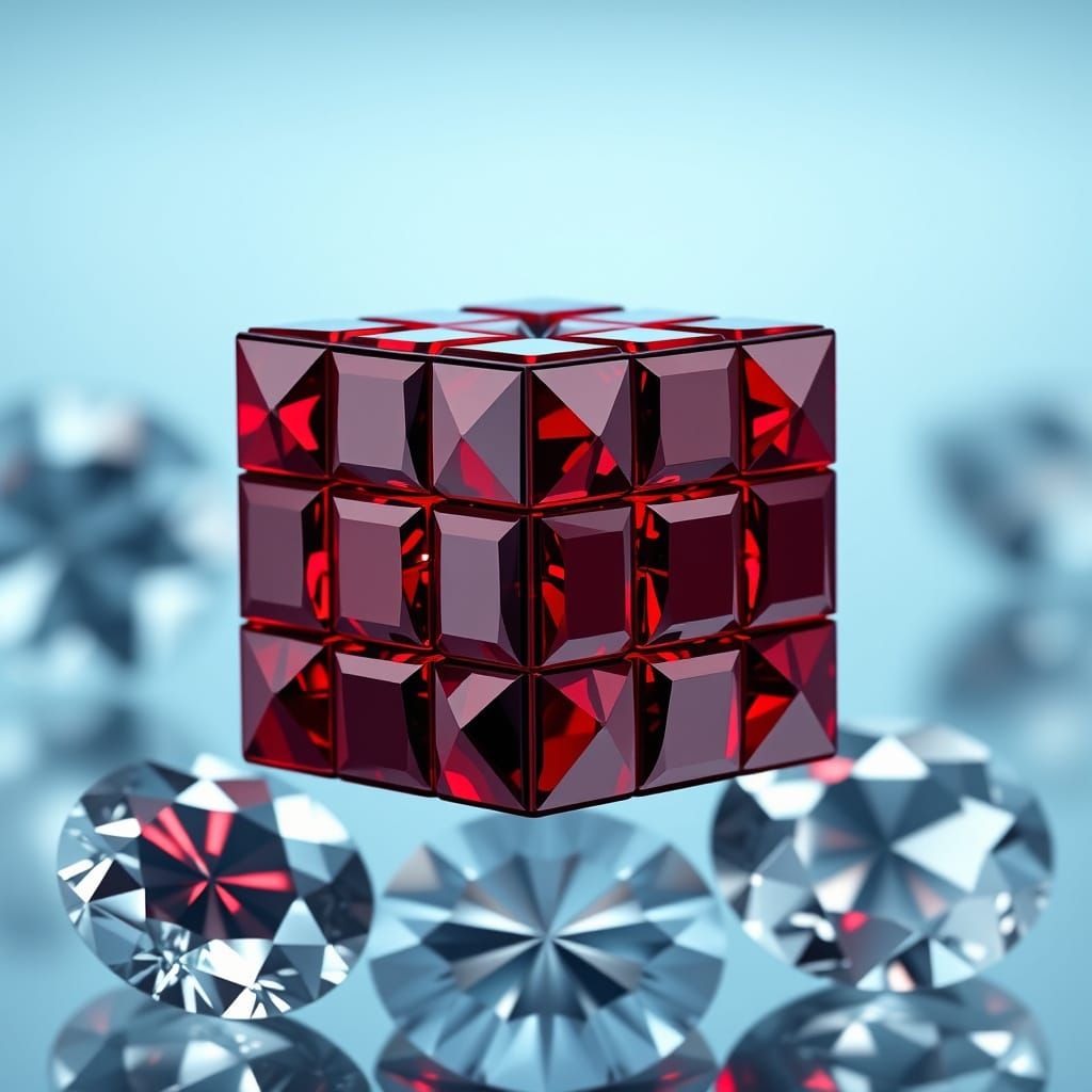 Luxurious Red Diamond Rubik's Cube in Futuristic J... - AI Art