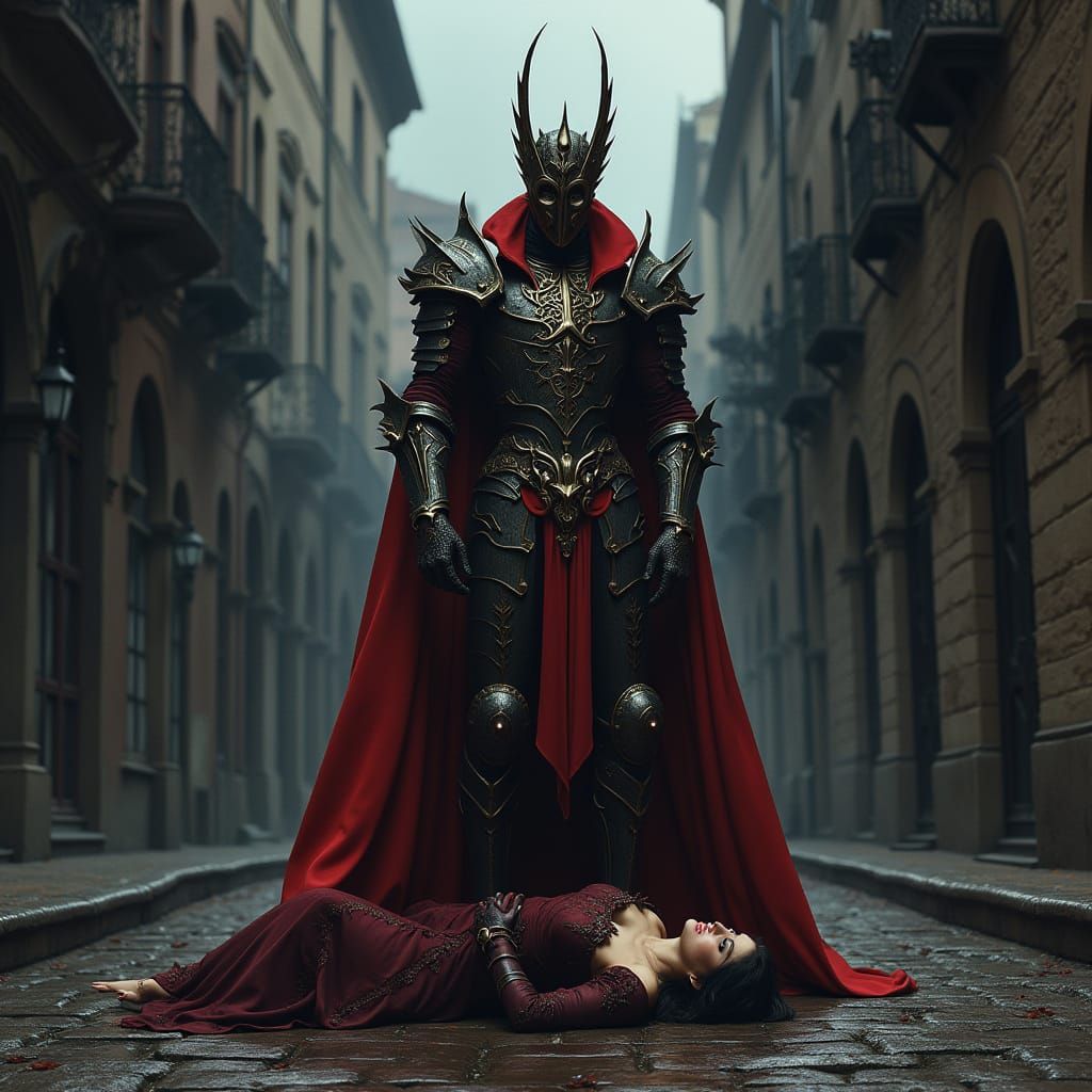 Vampire King in Crimson Gothic Armor Reigns Over D... - AI Art