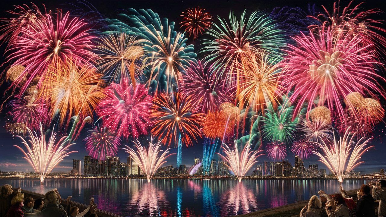 Panoramic fireworks - AI Generated Artwork - NightCafe Creator