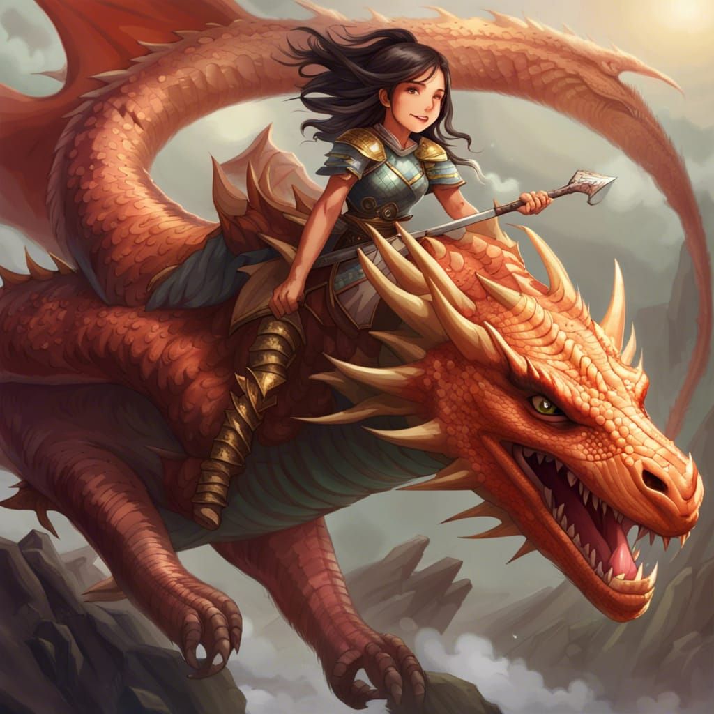 A warrior girl riding a huge dragon - AI Generated Artwork - NightCafe ...