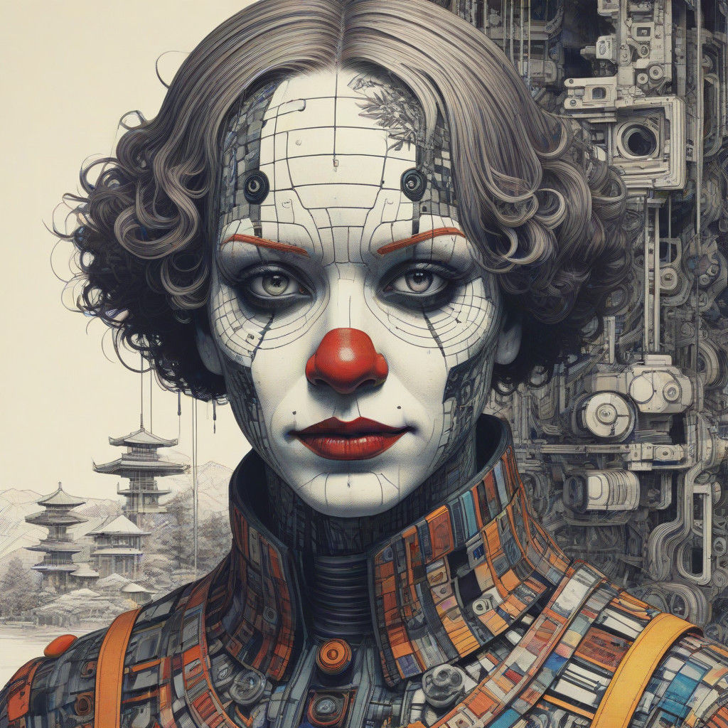 Cyborg Clown Spy in Opulent Taiga Landscape - AI Art