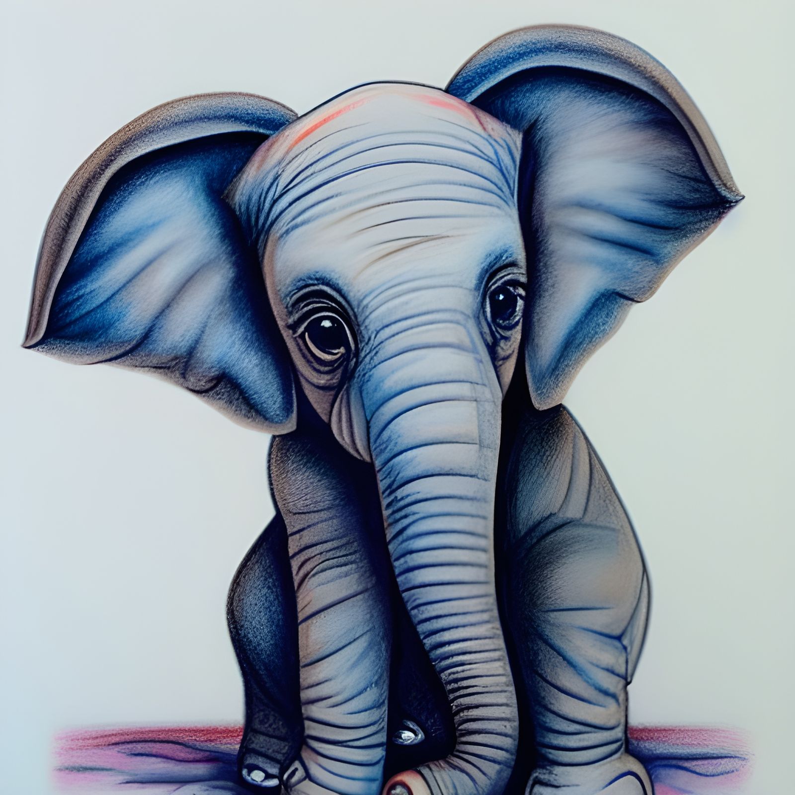 Baby Elephant dumbo portraits - drawn colour pencil sketch