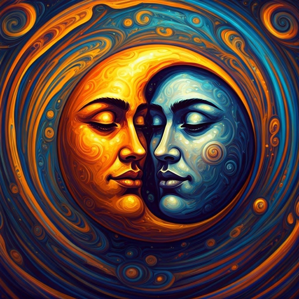 Surrealist Masterpiece in Neon Acrylic: Sun and Mo... - AI Art