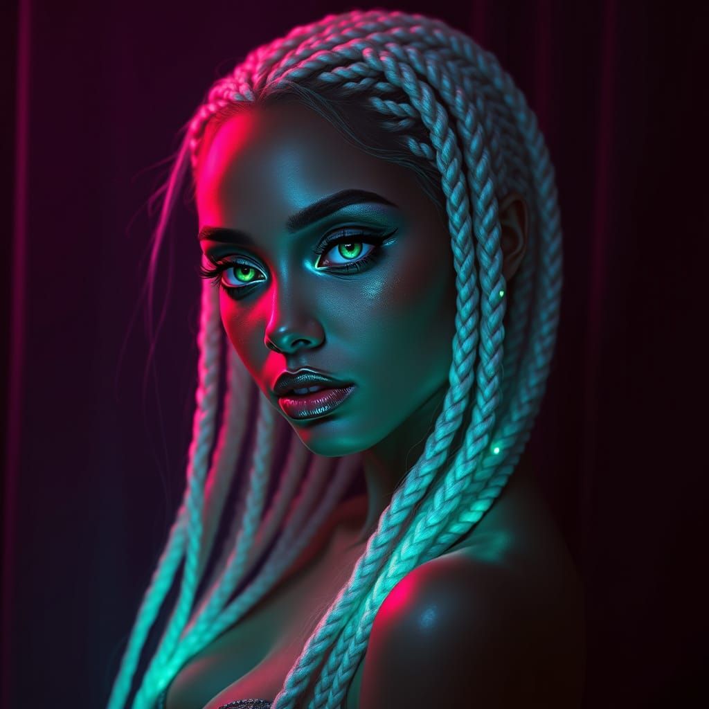 Synthwave babe - Mystical Mermaid Goddess in Dark Neon Aesth...