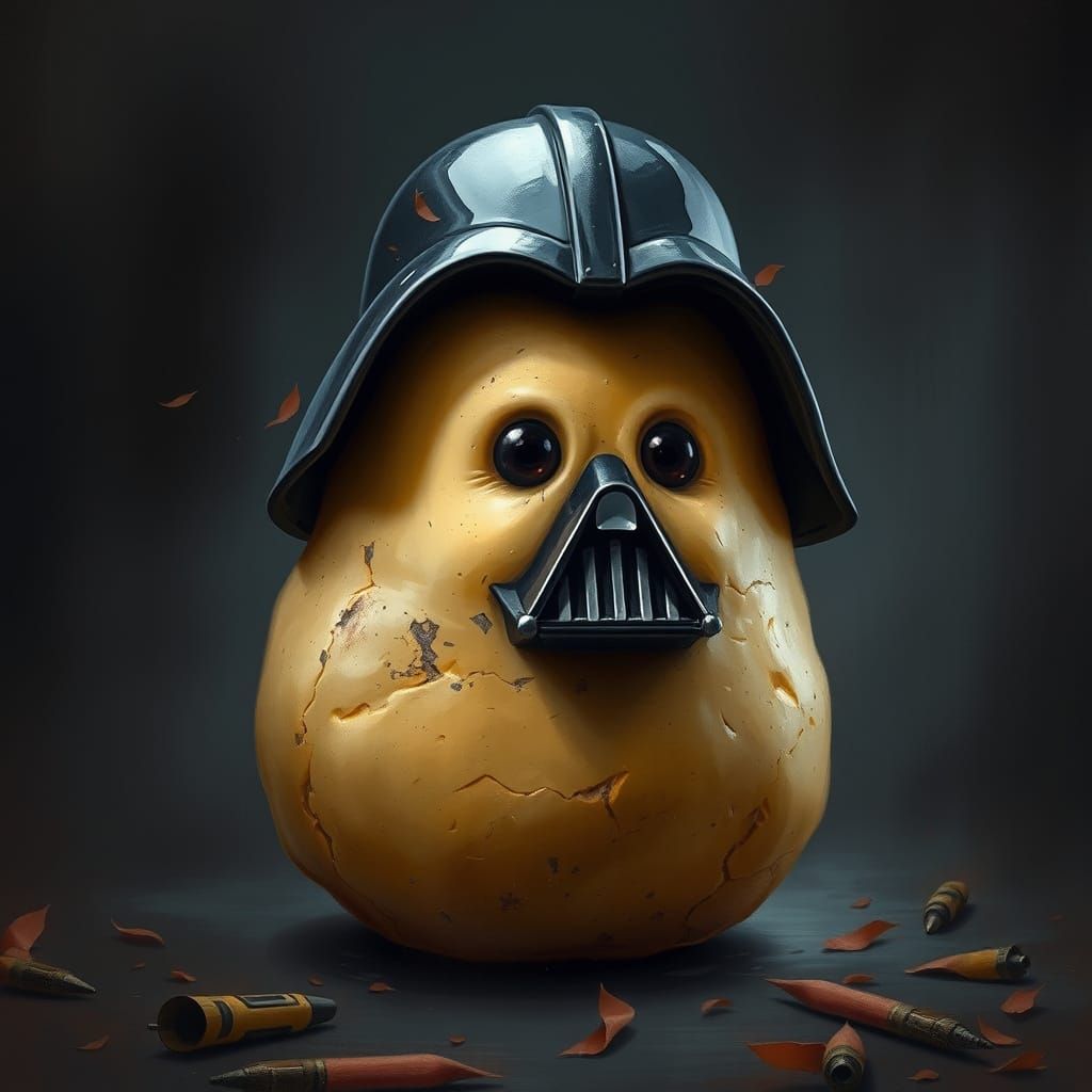 Cute Potato as Darth Vader in Moody Digital Art - AI Art