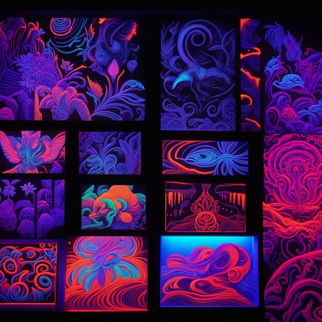 Exhibition of Black Light Art - AI Generated Artwork - NightCafe Creator