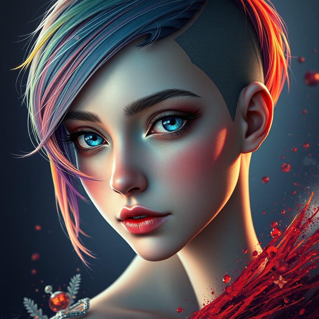 Fantastical Female with Rainbow Locks in Immersive... - AI Art