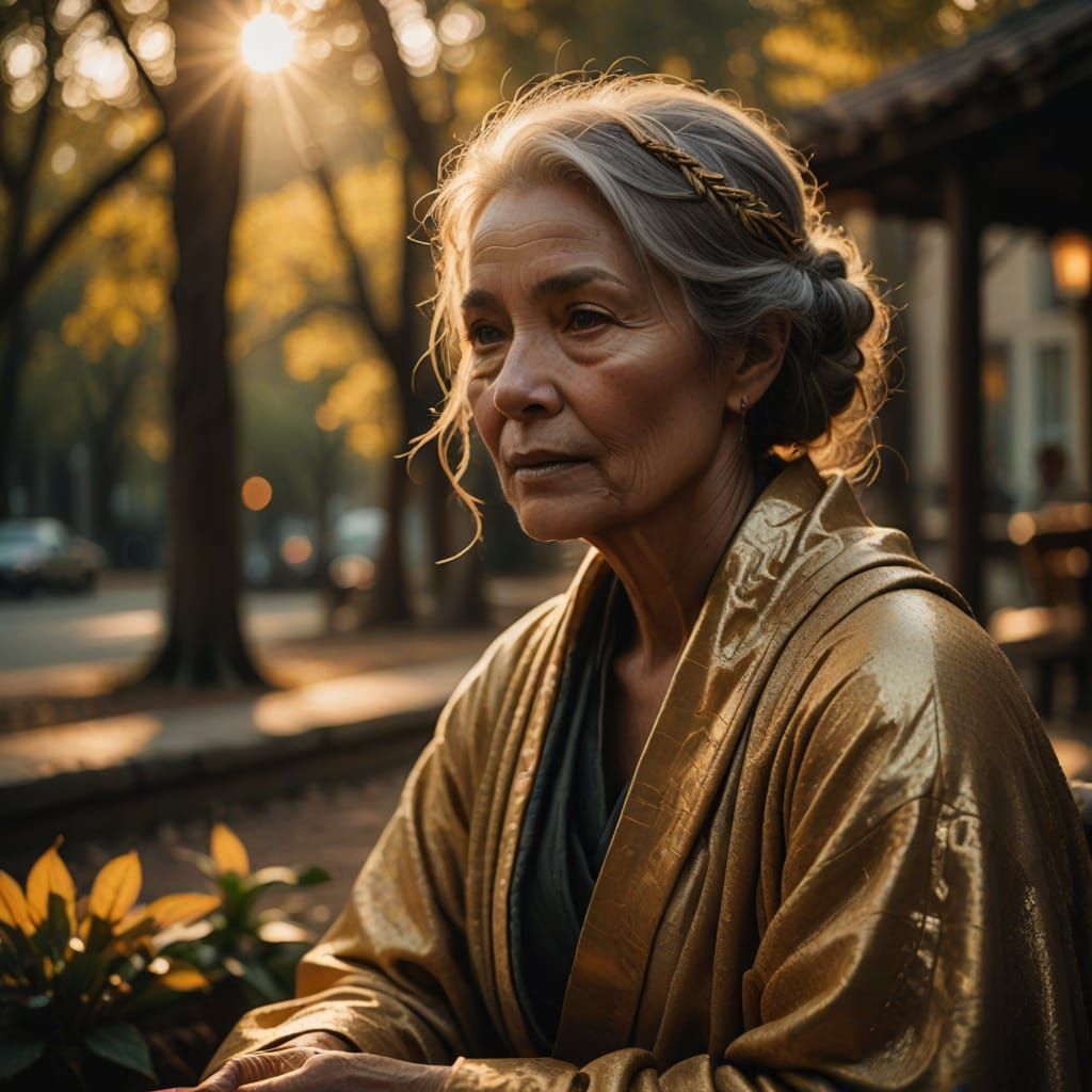 Ethereal Woman in Golden Robes, Captured in Cinema... - AI Art