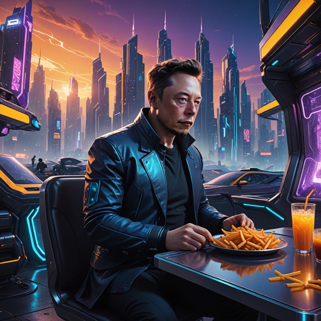 elon musk eating fries - Elon Musk Savoring Cyberpunk Fries ...