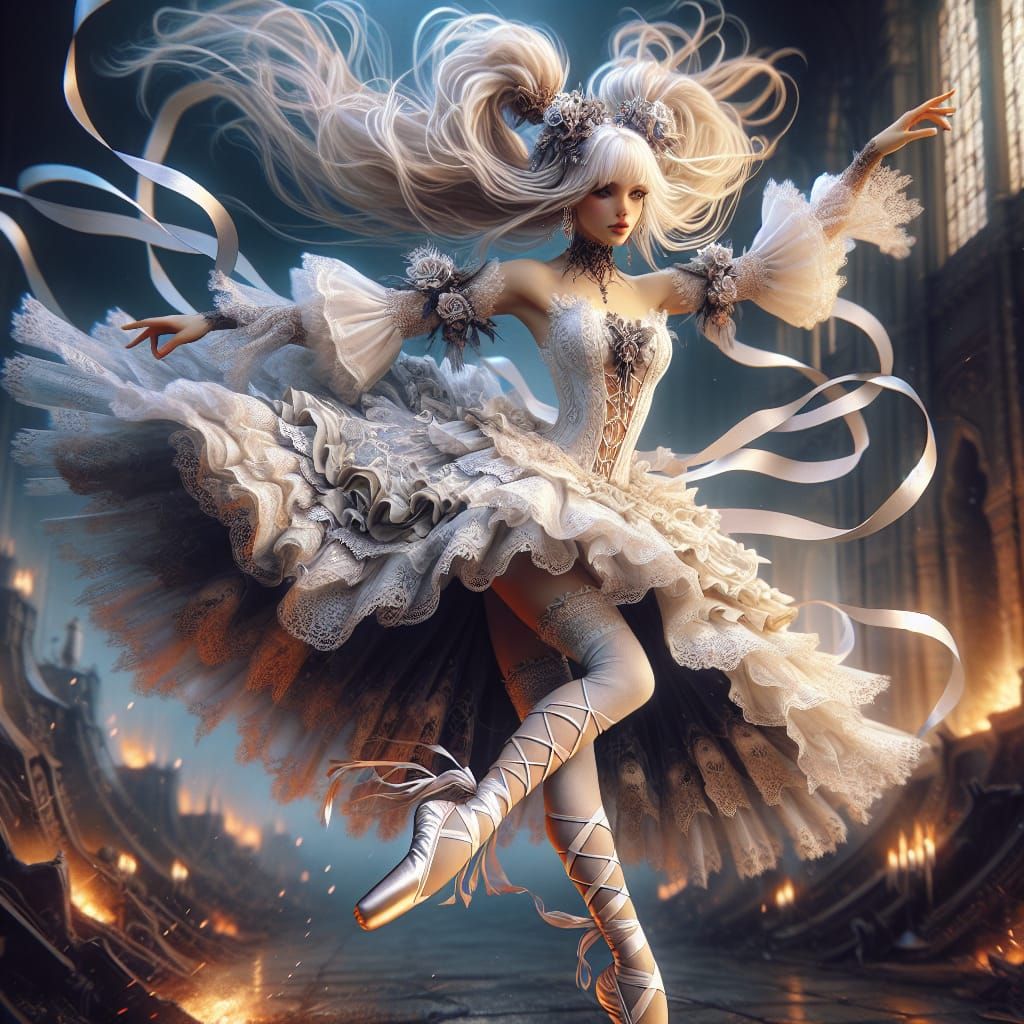 The image is of a beautiful fantasy ballerina. The white outfit is Goth ...