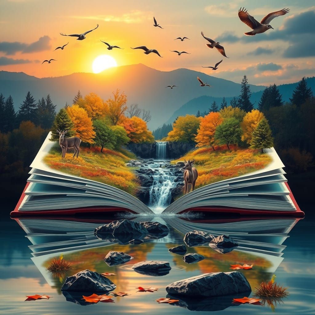 Open book landscape. - Autumn Landscape Emerges from Open Bo...