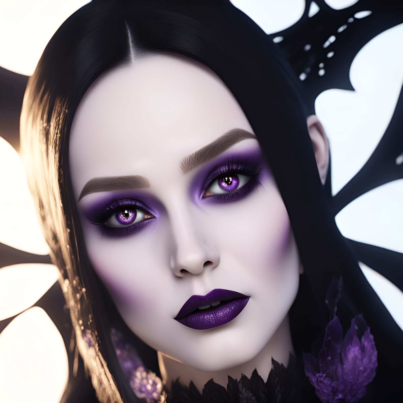 Vampy gothic beauty young lady with long black hair and purple eyes ...