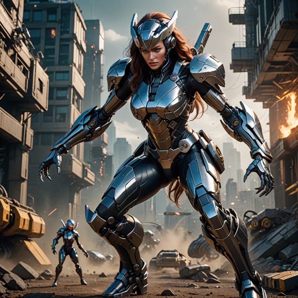 Cyberpunk Female Xmen Warrior in Epic Fighting Pos... - AI Art