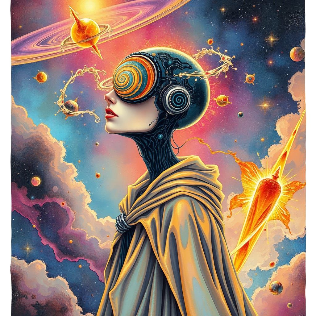 Strange Vision - Cyborg Cosmic Voyager in Iridescent Cloak