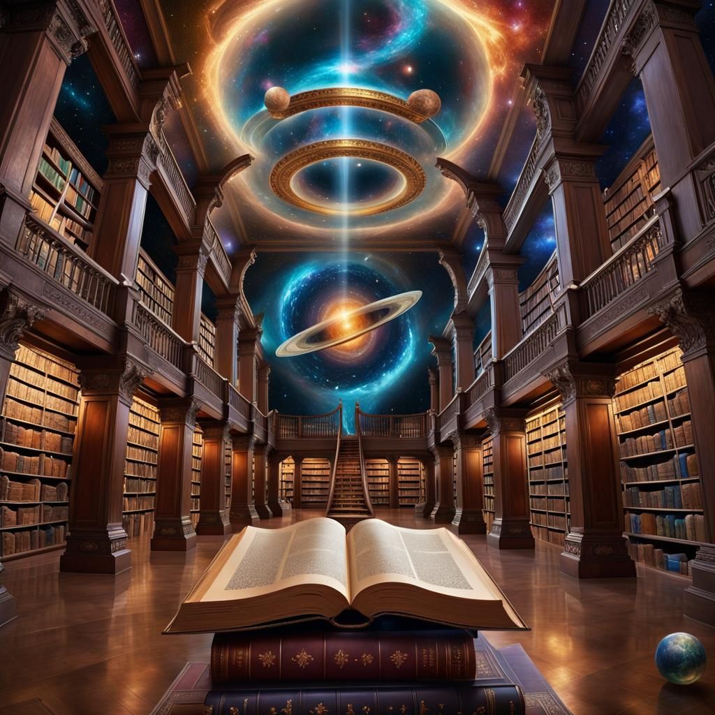 Colossal Library in space containing the collective knowledge of the ...