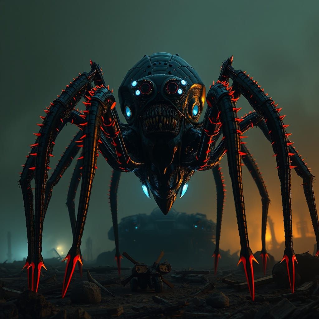 Cyberpunk Alien Spider Horror in Gritty Apocalypti... - AI Art