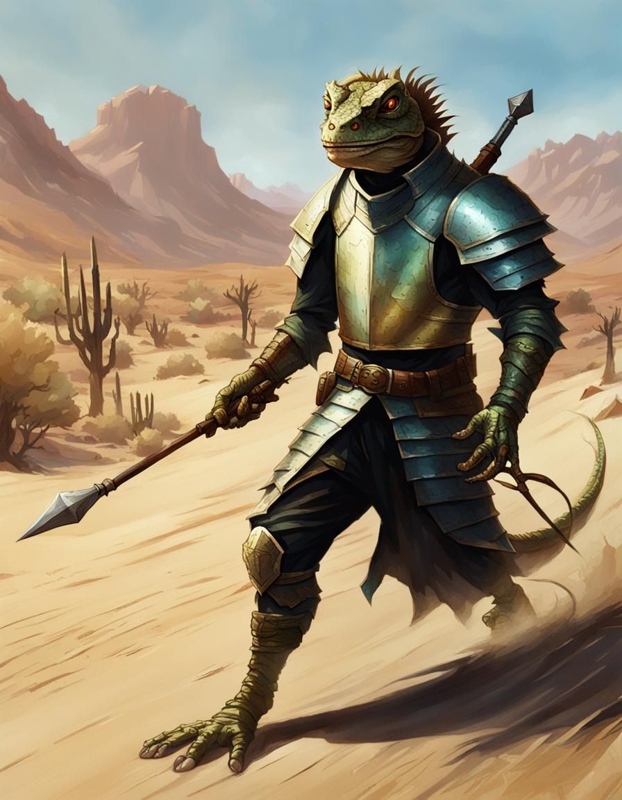 lizard man wearing armor in a desert - AI Generated Artwork - NightCafe ...