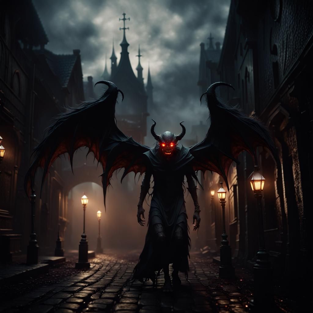 horrifying fantasy nightmare image of a daemon with glowing eyes ...