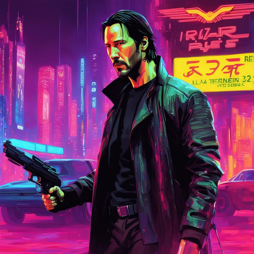 Keanu Reeves Matrix Style cyberpunk 2099 blade runner 2049 neon - AI Generated Artwork ...