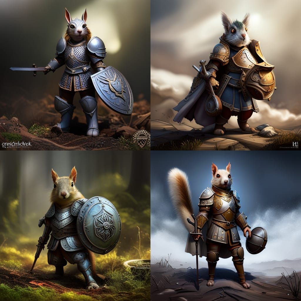 "Shiny Squirrel" in a knight's plate mail armor - AI Generated Artwork ...