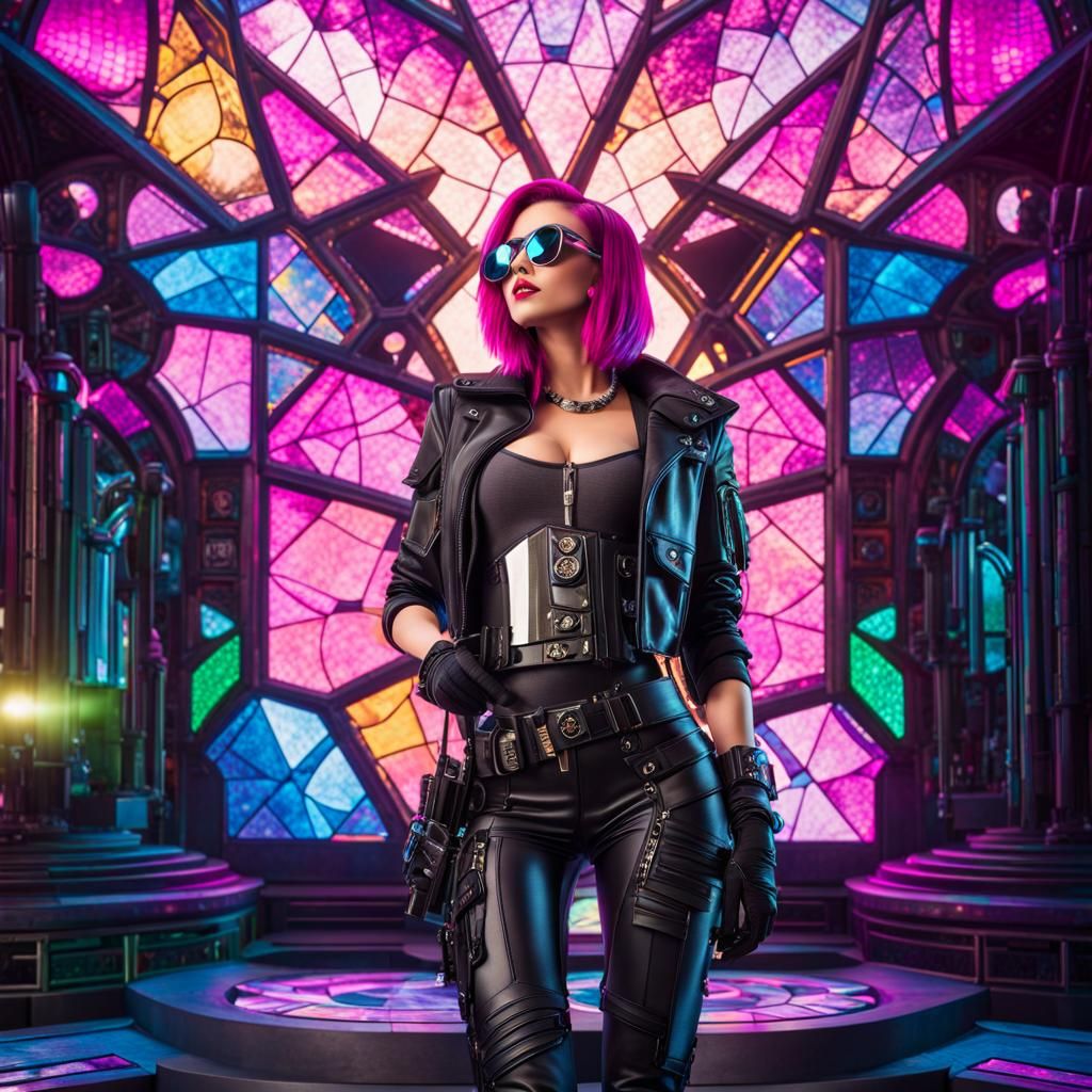 Stained Glass Razorgirl - AI Generated Artwork - NightCafe Creator