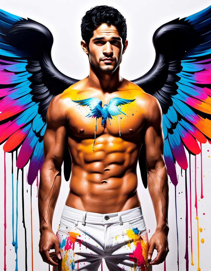 Tyler Posey as an Angel attending the met gala, striking a pose ...