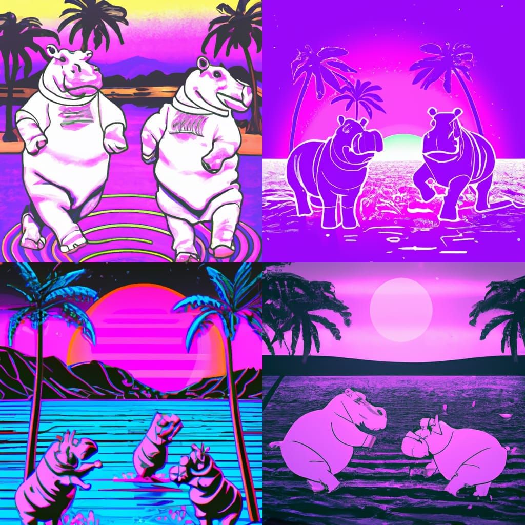 dancing hippos on the beach - AI Generated Artwork - NightCafe Creator