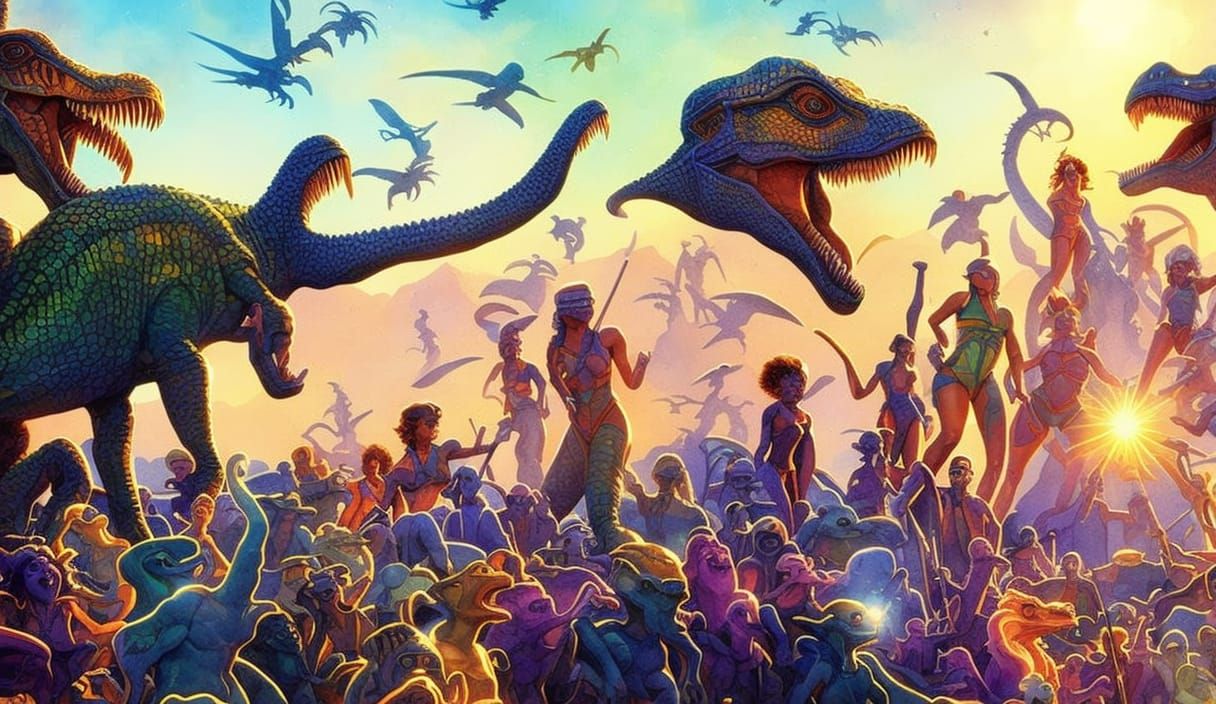 An insanely awesome and radical pool party with aliens and dinosaurs ...
