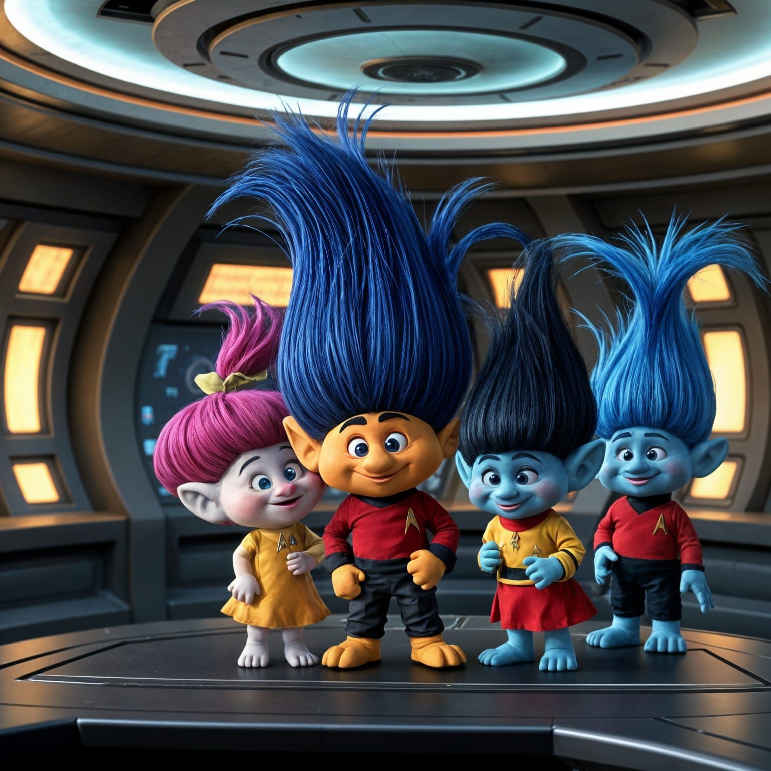 Trolls Dressed as Starfleet Crew on the Enterprise... - AI Art